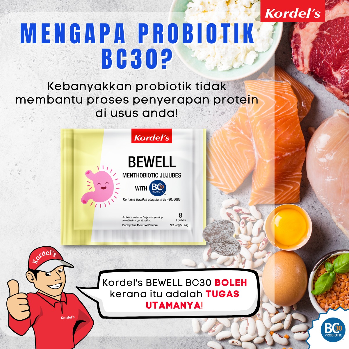 (Exp 8/25) Kordel's BEWELL Menthobiotic Jujubes with BC30 1 sachet for IBS, digestion, strong ...