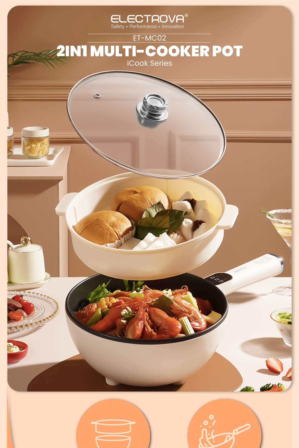 Electrova 2 in 1 Multi-Function Cooker Pot 4L iCook Series | Shopee ...