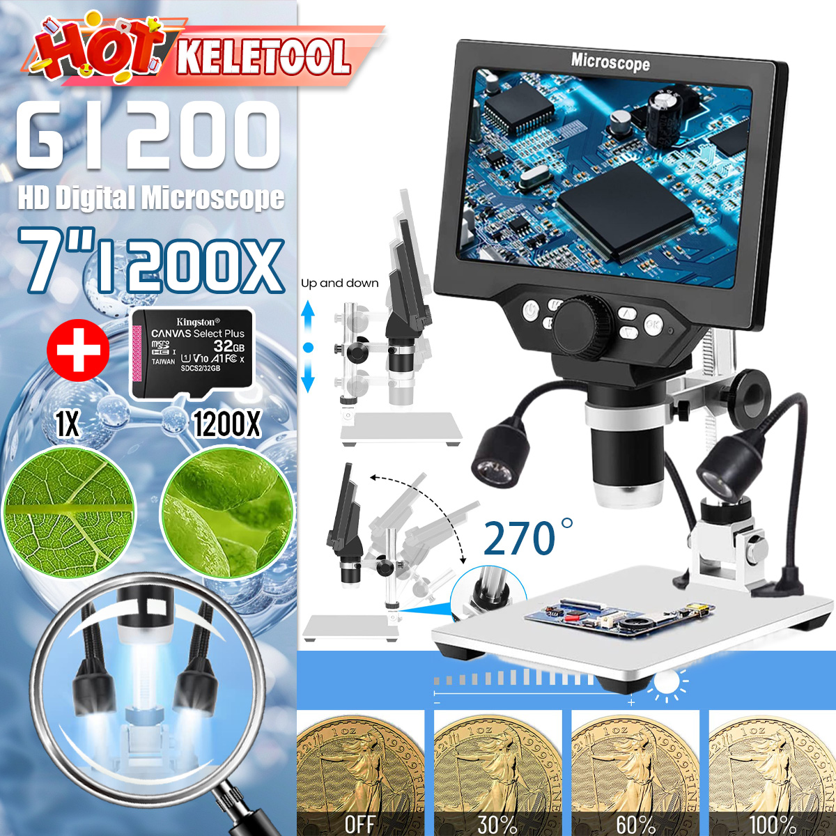 G1200 1200X HD Digital Microscope 7inch LCD Screen Professional ...
