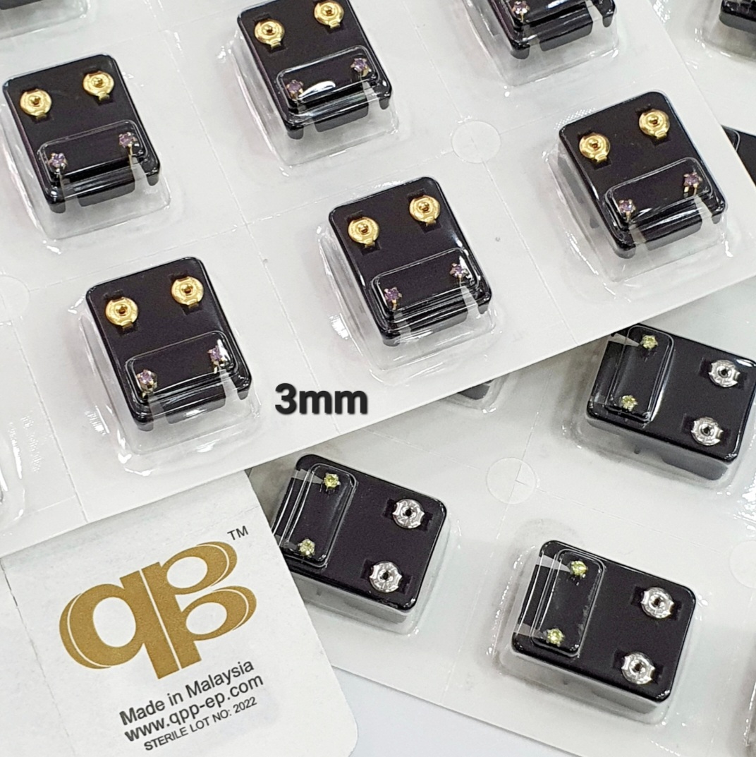 READY STOCK 】( 1 PAIR ) ( 3MM ) ( STAINLESS STEEL / GOLD PLATED ) QPP ...