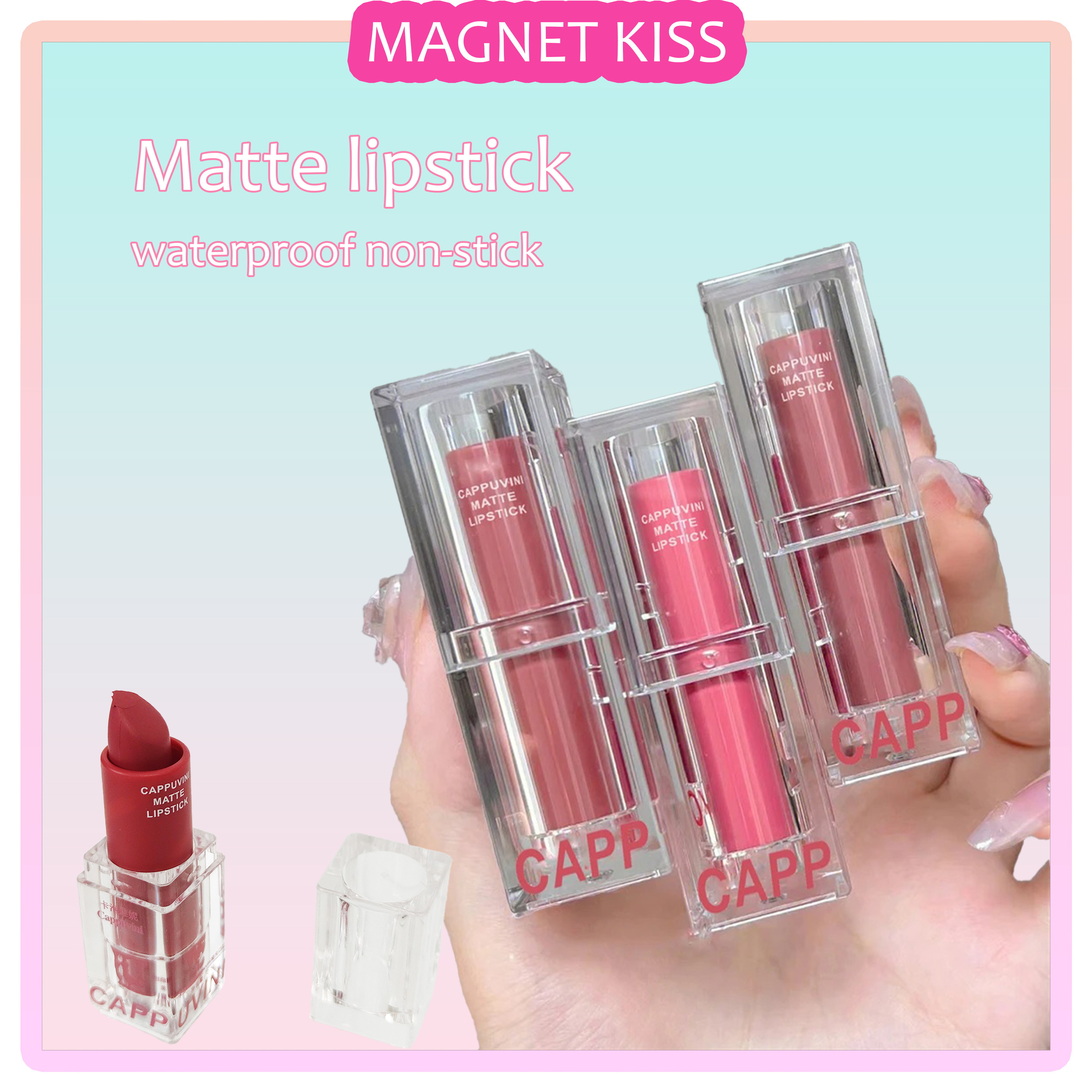 𝗠𝗮𝗴𝗻𝗲𝘁 𝗸𝗶𝘀𝘀 🎀 Cappuvini Velvet Matte Transparent Lipstick 6 Colors Lip ...