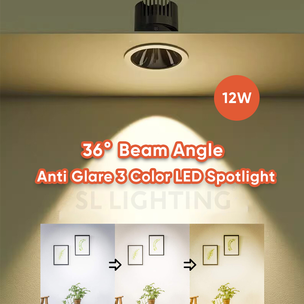 【3 Color Anti Glare】LED Anti Glare Eye ball 12W Recessed Spotlight ...