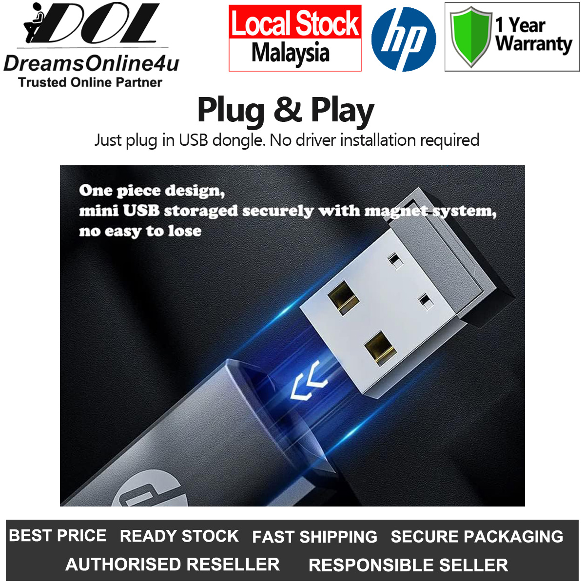 HP SS10 USB 2.4Ghz Plug & Play Wireless Power Point PPT Flip Pen Presenter Red Laser Pointer ...