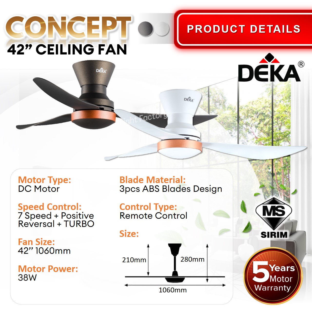 【FREE SHIPPING】DEKA CONCEPT MINI Fan 34" 42" 22" 16 Speed Remote ...