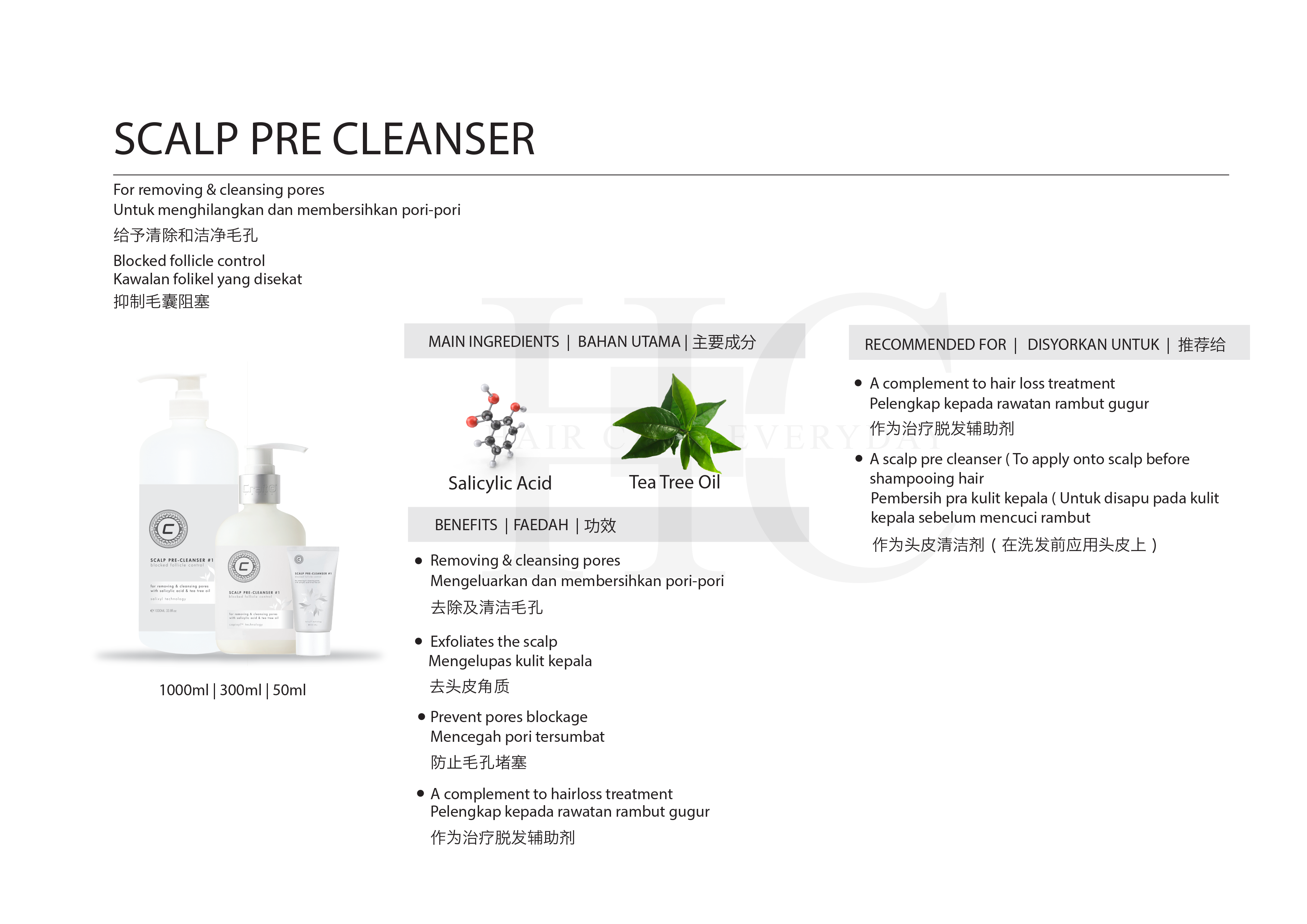 Craft Pre Cleanser 300ml & DHTS shampoo 300ml &Scalp Clinic Tonic 120ml ...