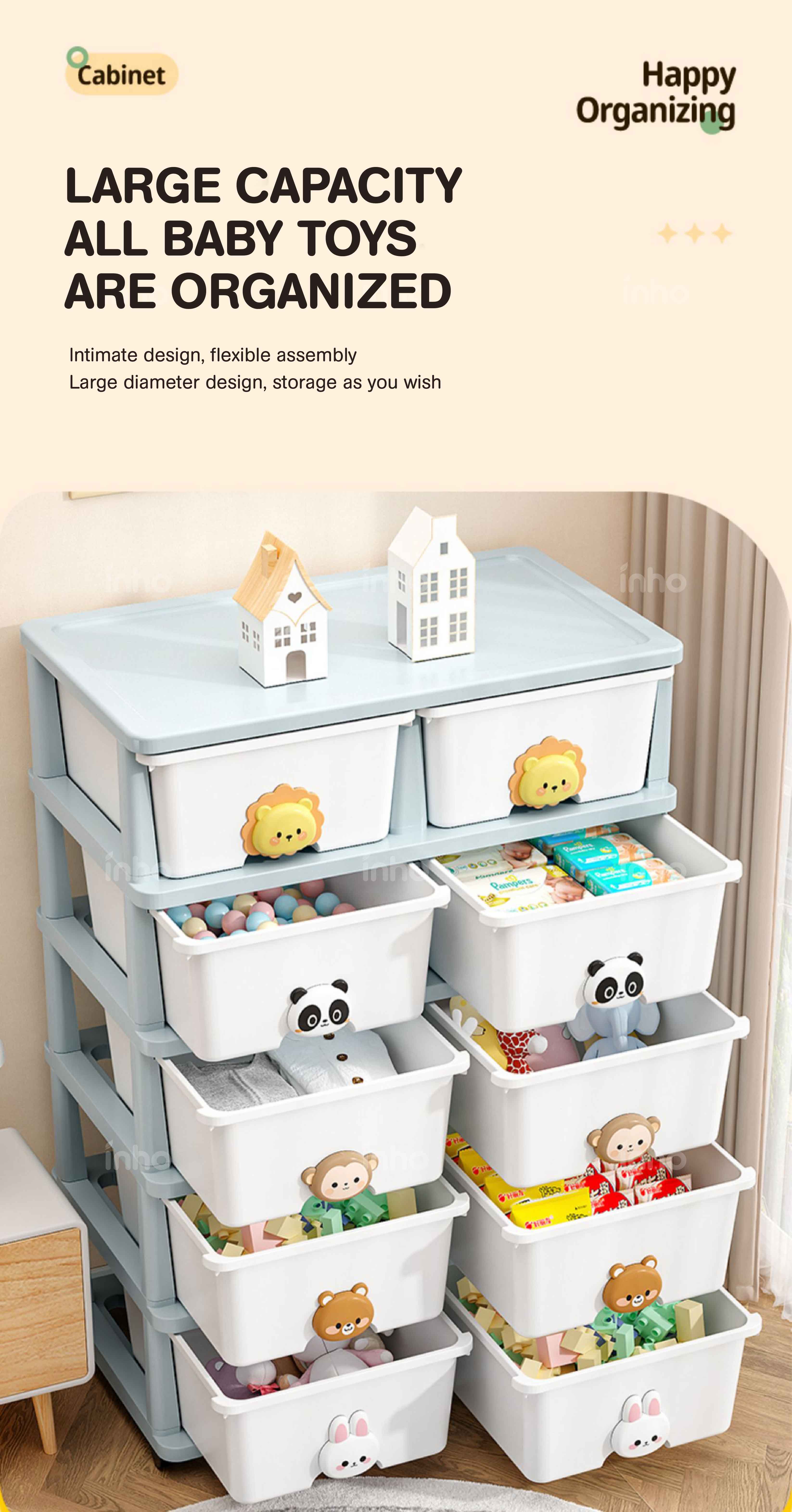 INHO Single/Double (2-6 Layers) Toy Cartoon Drawer Storage Cabinet ...