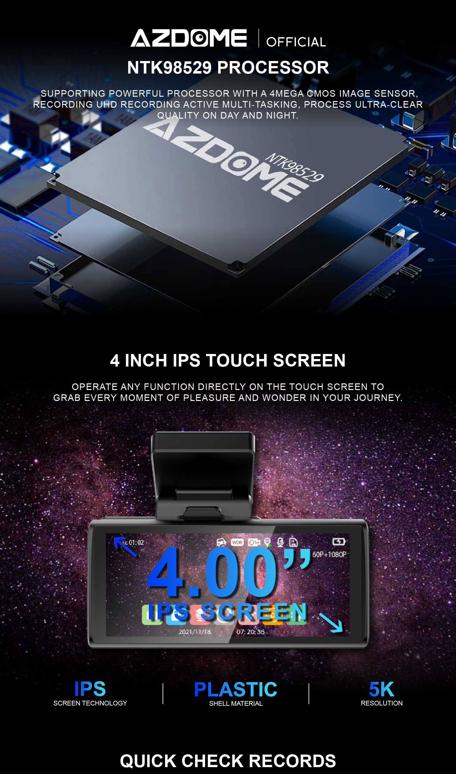 AZDOME M580 2160P/5K Ultra HD Dual/Triple Channel Front & Rear & Cabin ...