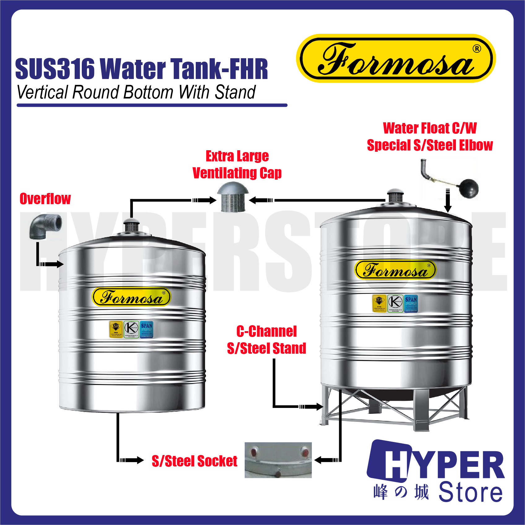 FORMOSA SUS316 (FHR Series 300-3000litres) Water Tank (Tangki Air ...