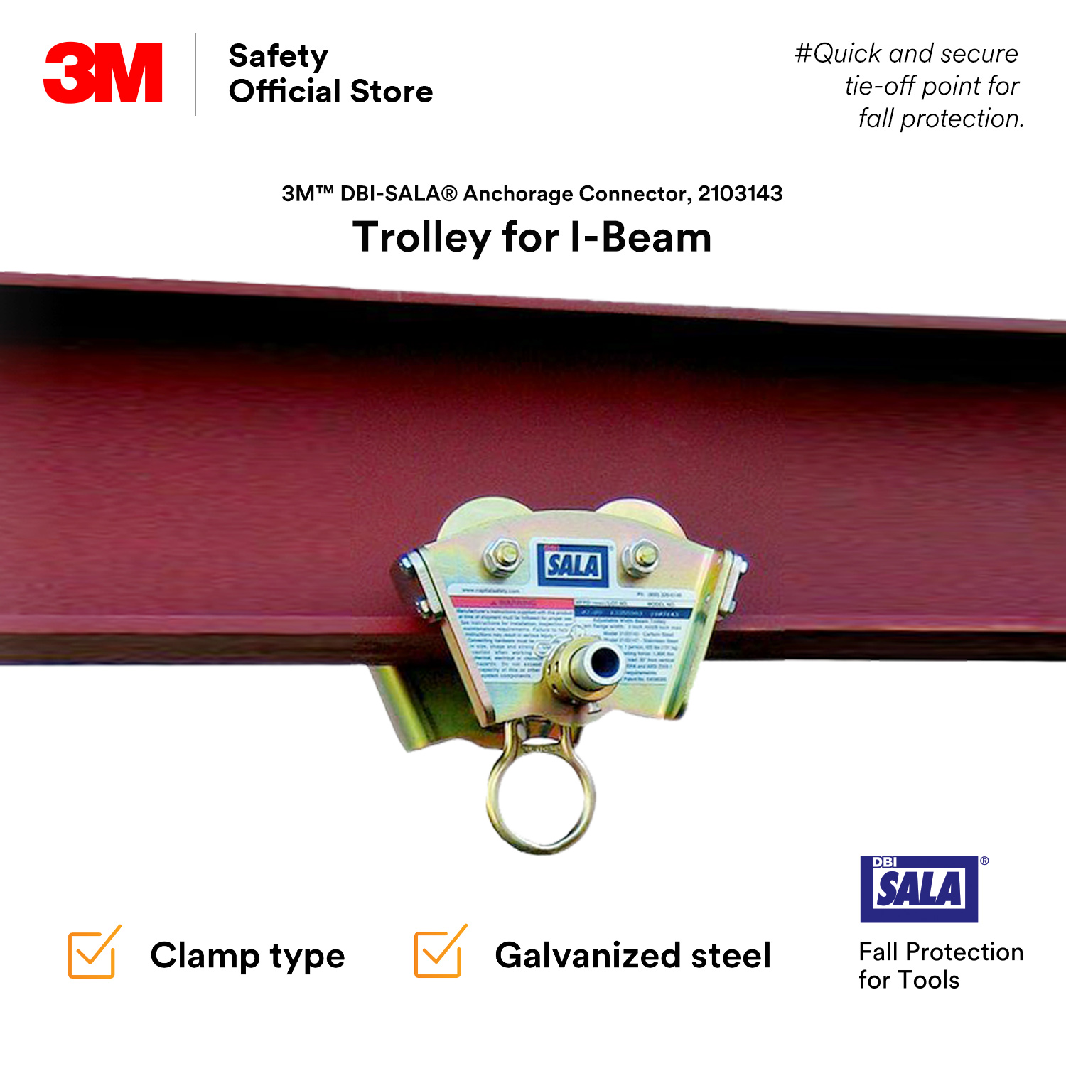 3M™ DBI-SALA® Beam Trolley 2103143 Anchorage Connector/ Trolley for I ...