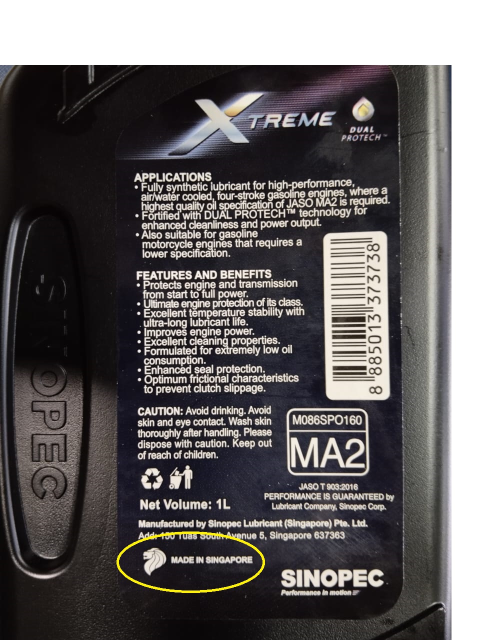 SINOPEC 4T HIGH PERFORMANCE ENGINE OIL XTREME 5W-40 FULLY SYNTHETIC API ...