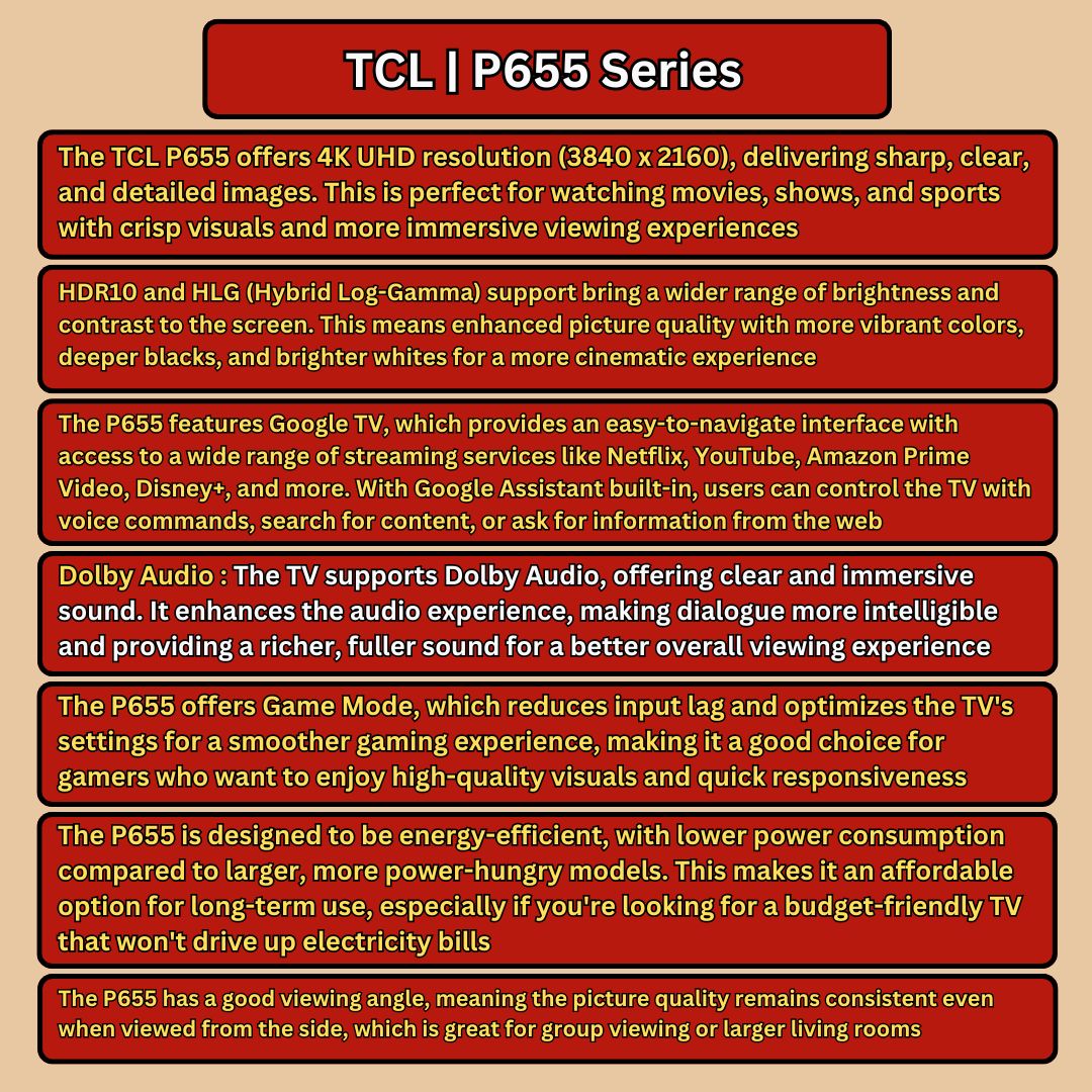 TCL P655 4K UHD TV | 55P655 | AiPQ Processor | Dynamic Color ...