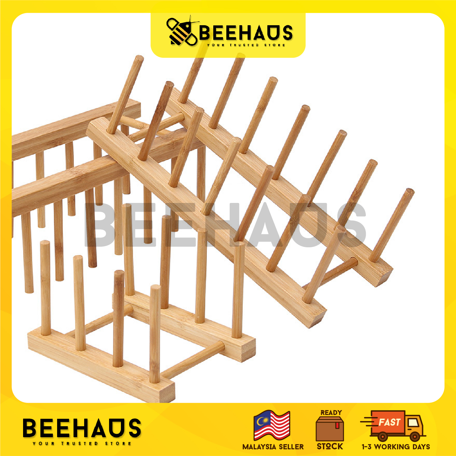 Beehaus Bamboo Plate Coaster Holder | Kitchen Wooden Dish Rack Dish ...