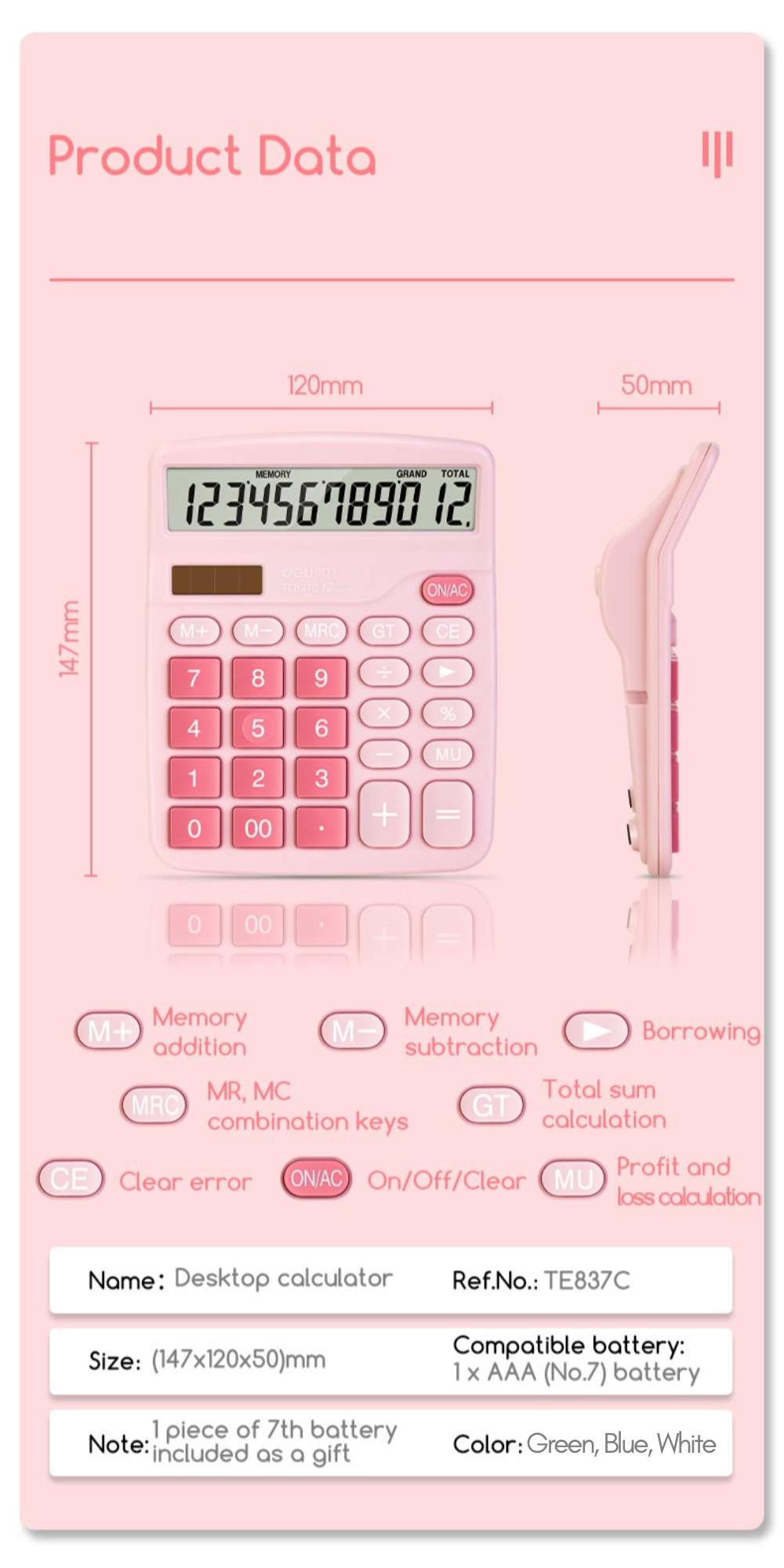 Deli Desktop Calculator 12 Digit Dual Power LCD TE837C | Shopee Malaysia