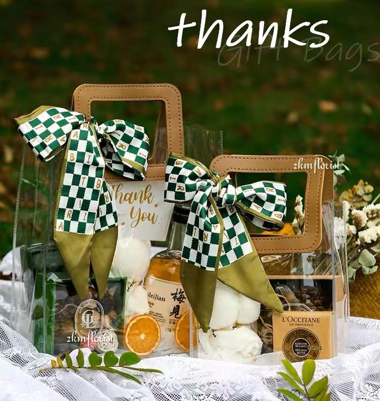 PVC BAG Double Layer Thicken PU Leather Handle Gift Event Transparent ...