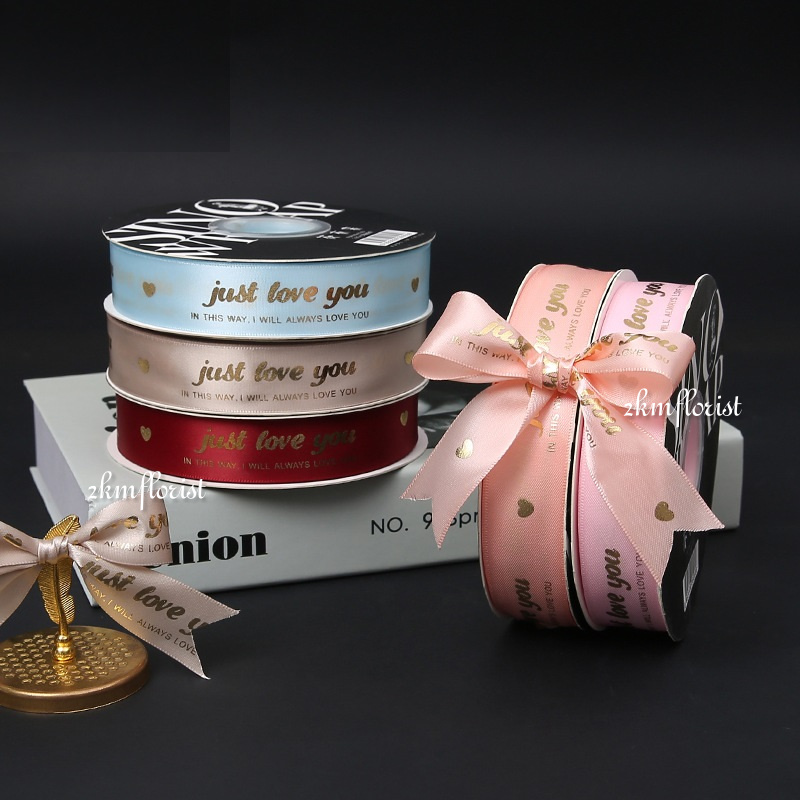 (41M) 2.5CM LOVE YOU Ribbon Reben Riben Gift Satin Flower Bouquet Happy ...