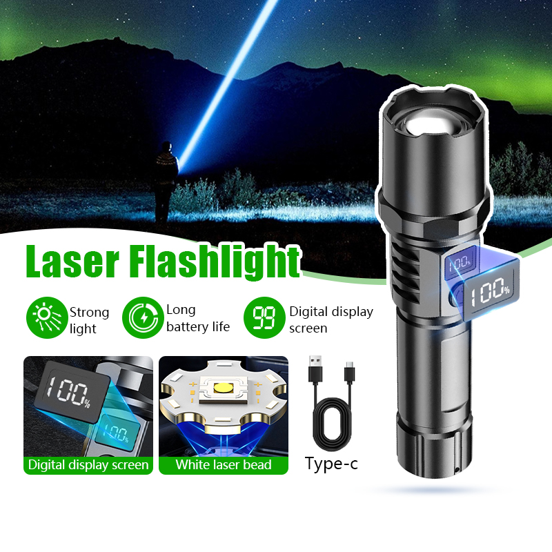 Super Bright Zooming Flashlight Waterproof Flashlight LED Power Display ...