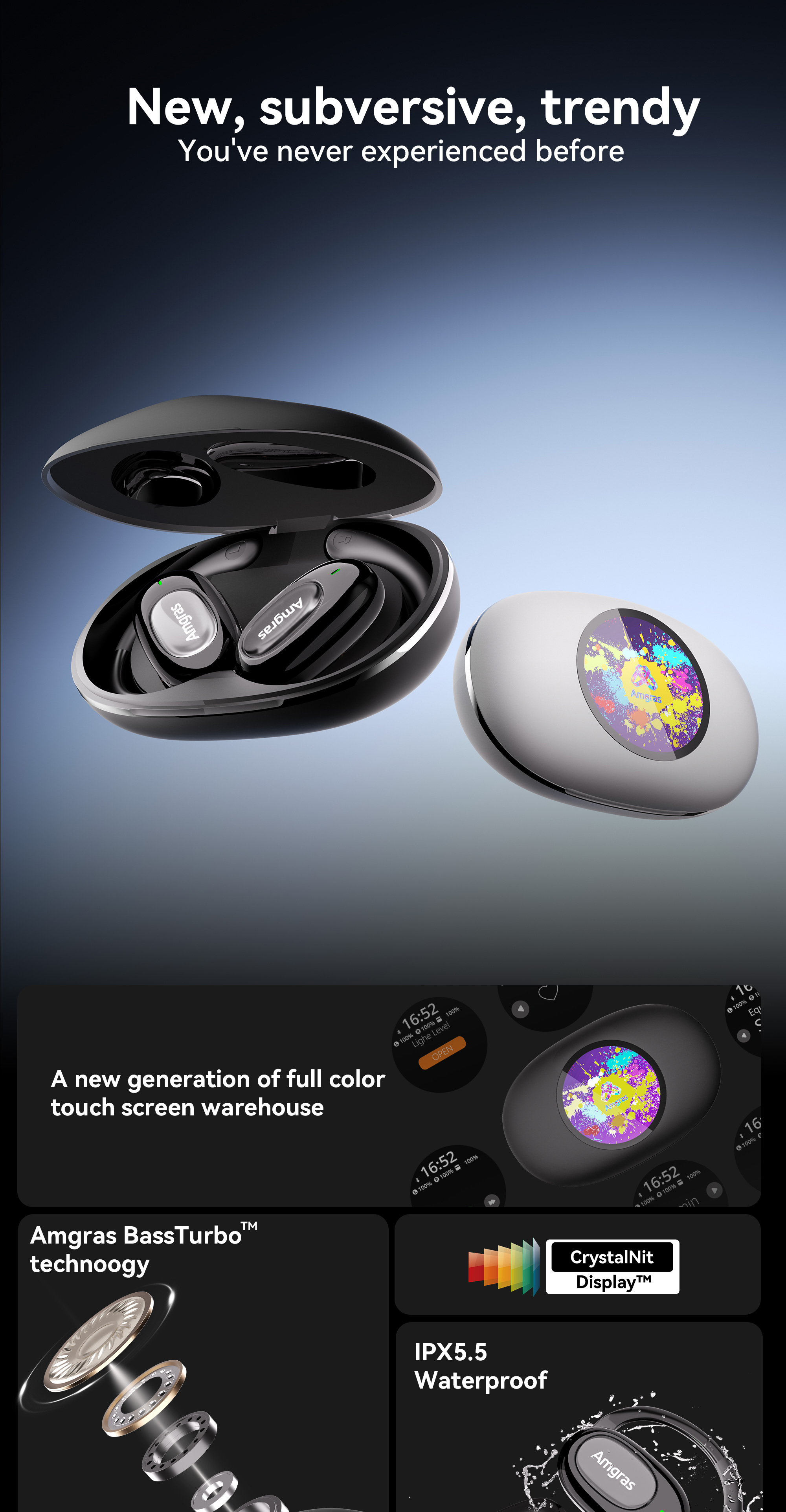 Amgras OpenEcho Ⅵ Ultra Smart earphone bluetooth Air Conduction earbud ...