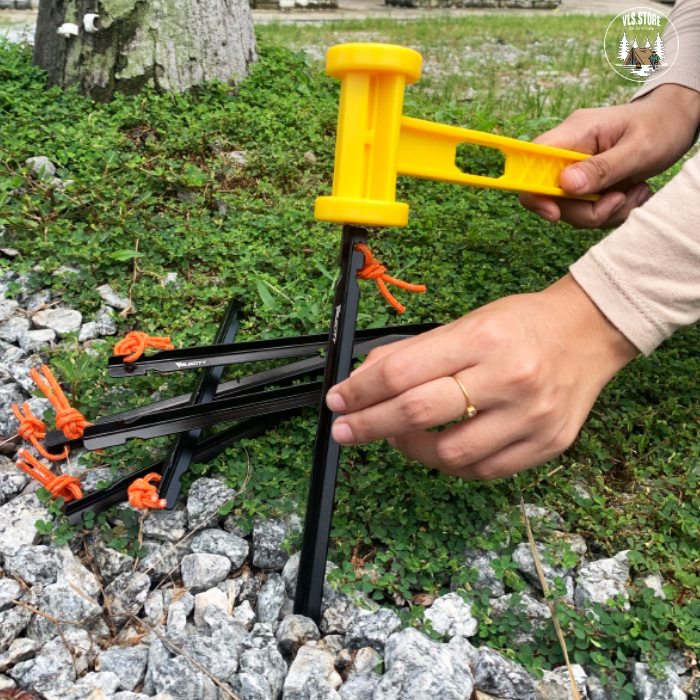 VELOCITY Tent Peg Set With Paracord and hammer Tent Nail Camping ...
