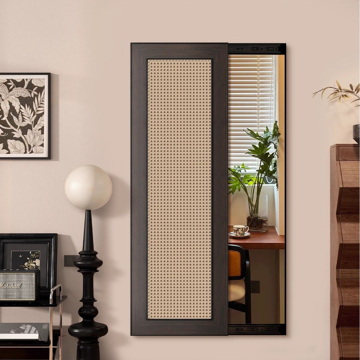 Living room wall-mounted mirror partition sliding full-length mirror ...