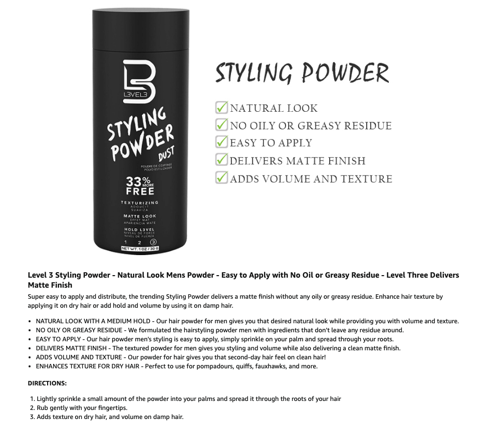 Authentic* L3 Level 3 Styling Powder - Natural Look Mens Powder - Easy ...