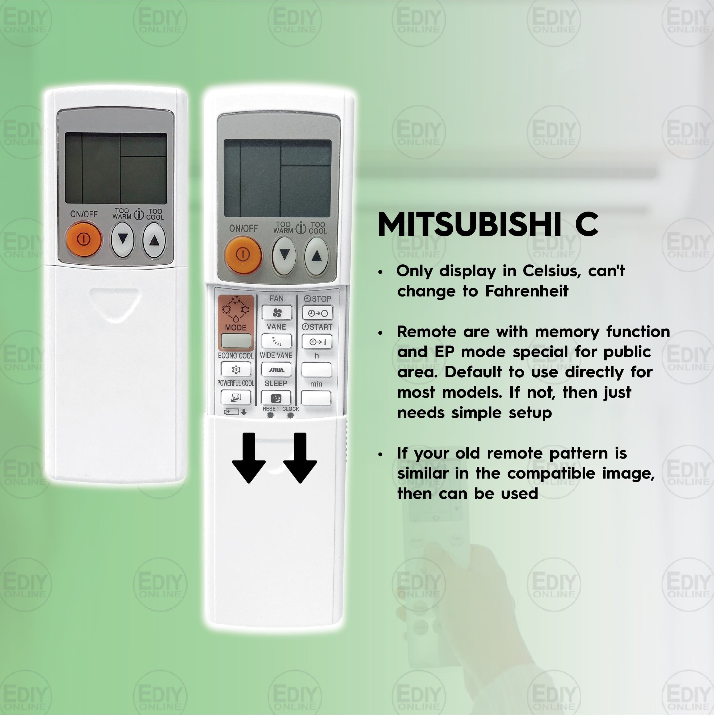 【𝐅𝐑𝐄𝐄 𝐁𝐀𝐓𝐓𝐄𝐑𝐘 𝐀𝐀𝐀𝐗𝟐】 MITSUBISHI Air Cond Remote Control Replacement Alat Kawalan Jauh Pendingin ...