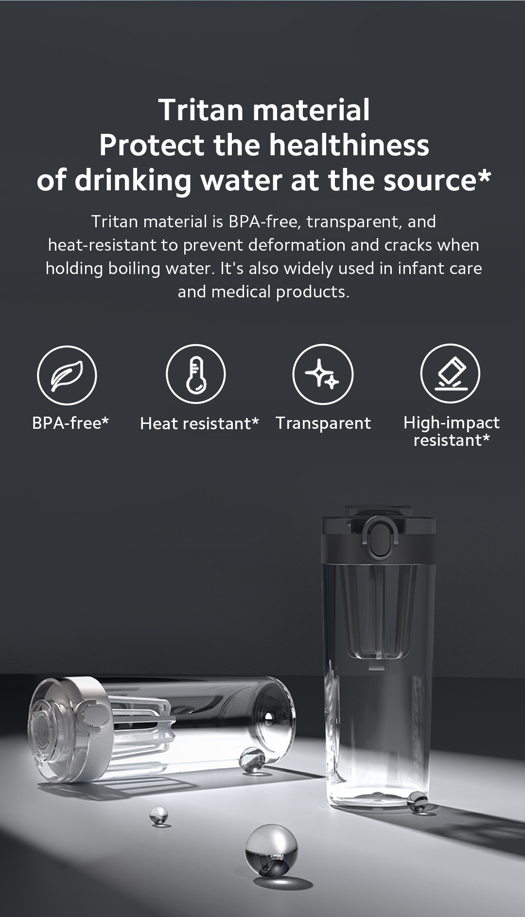 Xiaomi Tritan Water Bottle | 600ml Large Volume | BPA Free | Invisible Tea Strainer | High ...