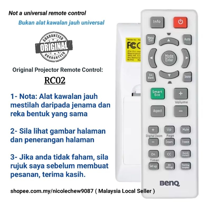 Original Benq RC02 Projector Remote Control ( White ) | Shopee Malaysia
