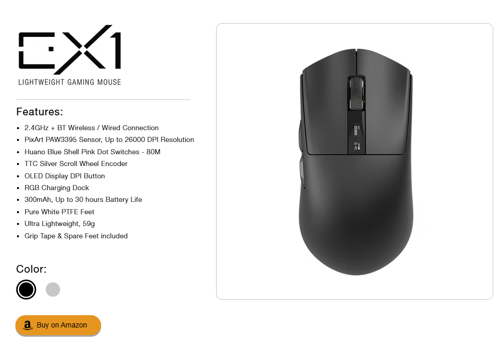 TECWARE EX1 LIGHTWEIGHT WIRELESS GAMING MOUSE WITH CHARGING DOCK ...