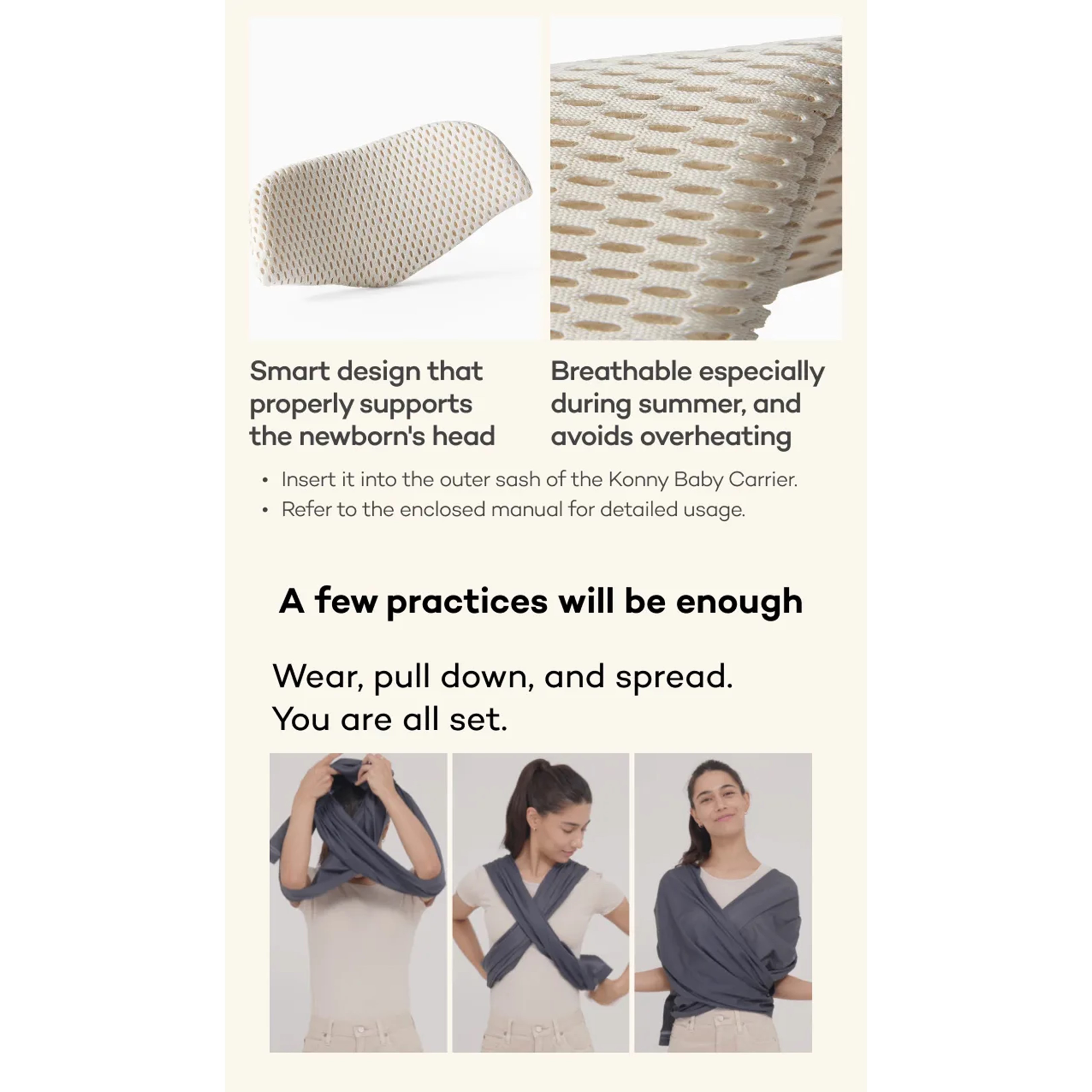 (USED / SECOND HAND) Konny Baby Carrier ORIGINAL Elastech With Head Support (M SIZE / CHARCOAL ...