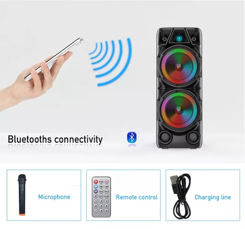 ZQS 8210 / ZQS 8211 Dual 8" 40W Bluetooth Speaker Super Bass KTV Karaoke Trolley Wireless ...