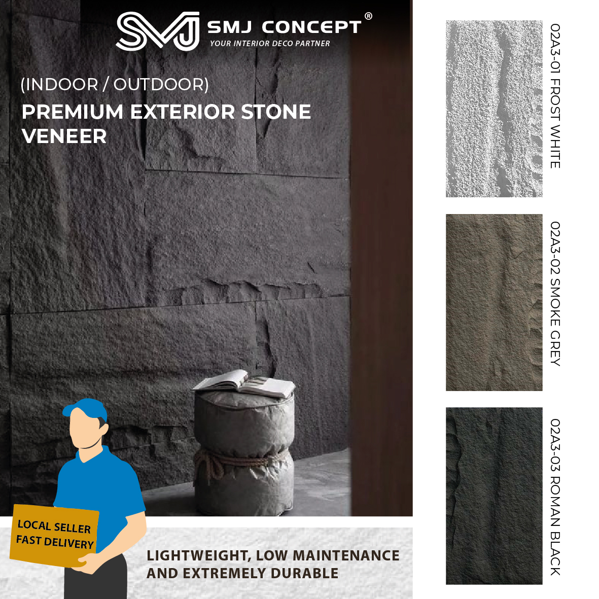 SMJ CONCEPT® PU Stone Veneer Interior Exterior All Collection (MEDIUM ...