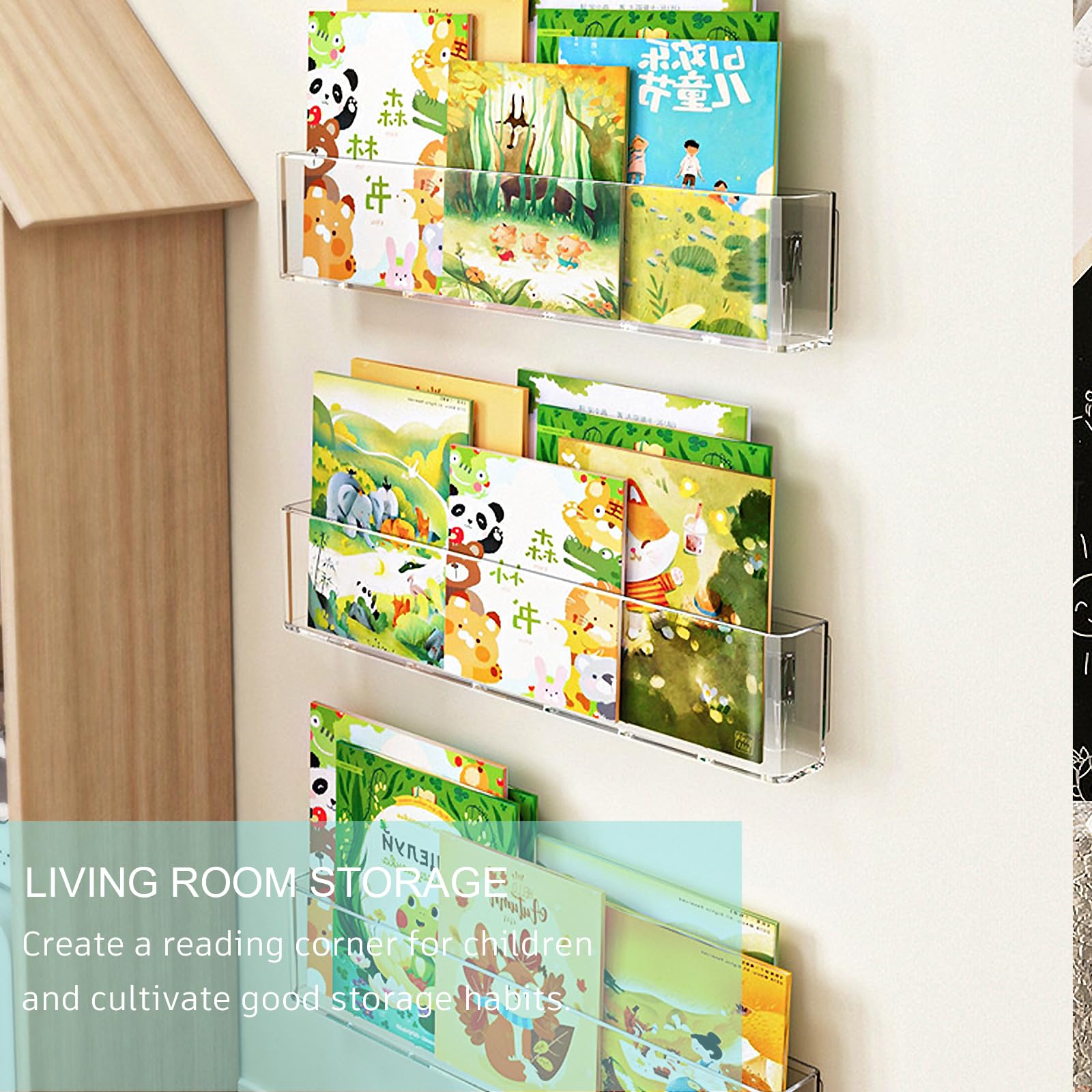 Kids Book Shelf, Hole Free Wall Mount Book Shelf Acrylic Picture Book ...