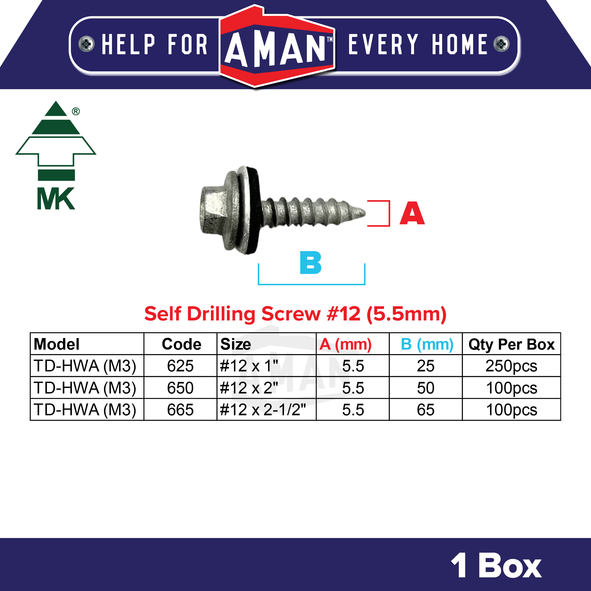 MK Self Drilling Screw Skru Mata Drill Kayu M3 With Washer TD-HWA 625 ...