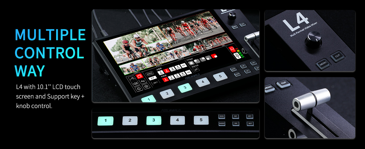 FEELWORLD L4 Multi-camera Video Mixer Switcher 10.1"Touch Screen USB3.0 ...