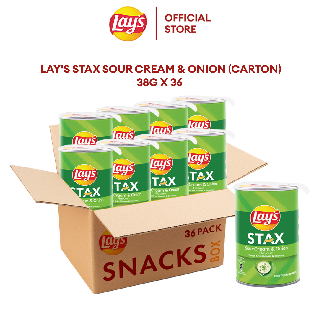 [Full Carton] Lay's MY Stax Classic/Sour Cream & Onion 38g x 36 / [Karton Penuh] Lay's Stax ...