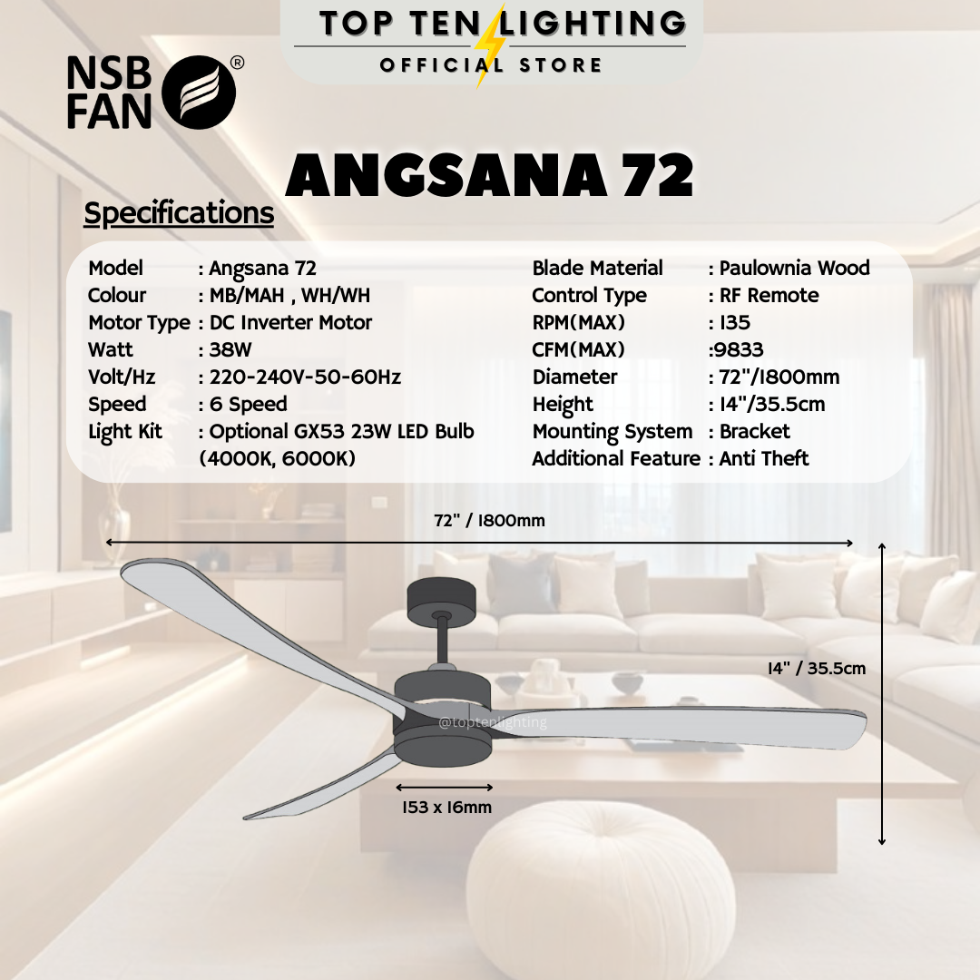 NSB FAN NSB Angsana 72" DC Motor Remote Control Ceiling Fan / Kipas ...