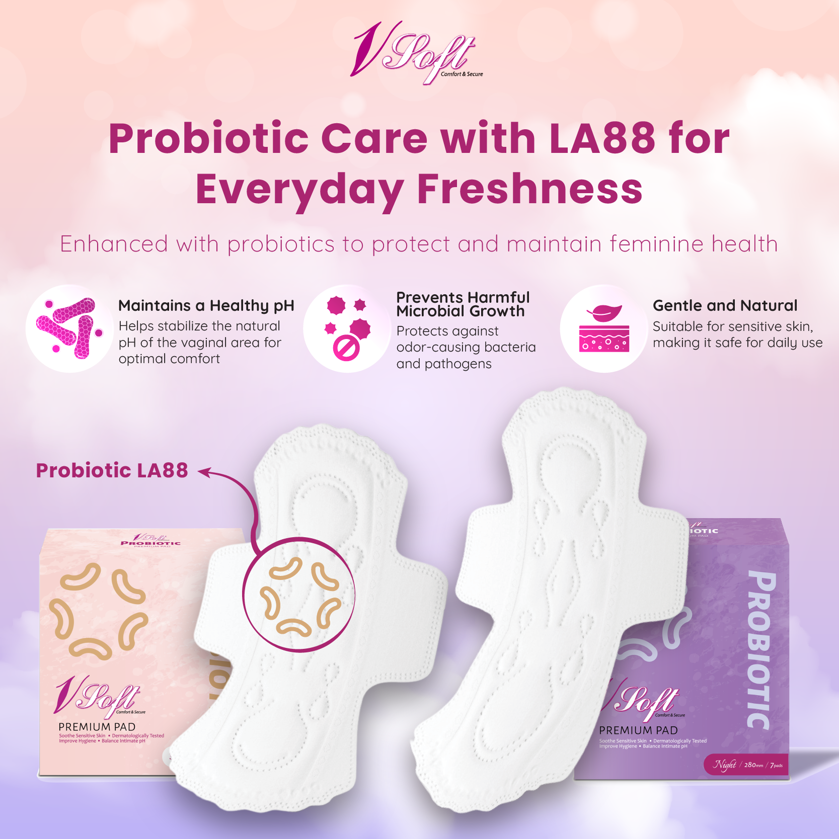 V Soft Probiotic Sanitary Napkin (Slim Wing - 24cm) /(Overnight Wing ...