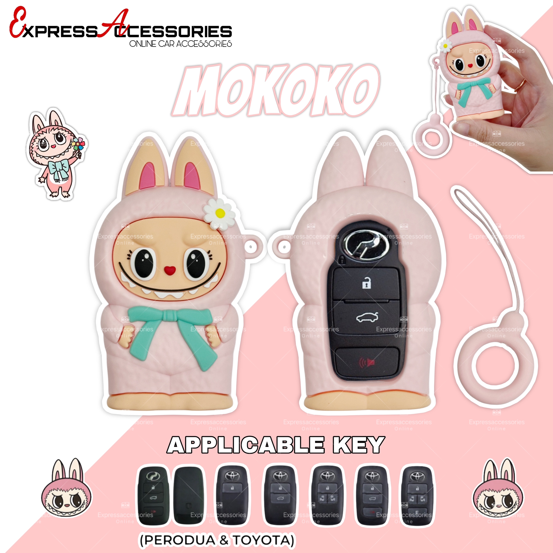 LABUBU MOKOKO CAR CARTOON KEY COVER KARTUN SARUNG KUNCI KERETA PERODUA ...