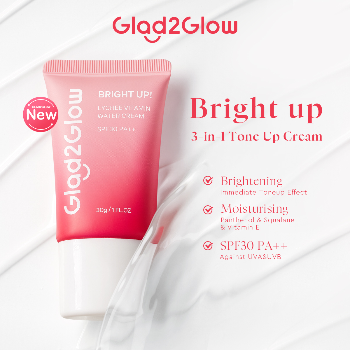 【New Launch】Glad2Glow Lychee Vitamin Water Cream30g Bright Up Facial ...