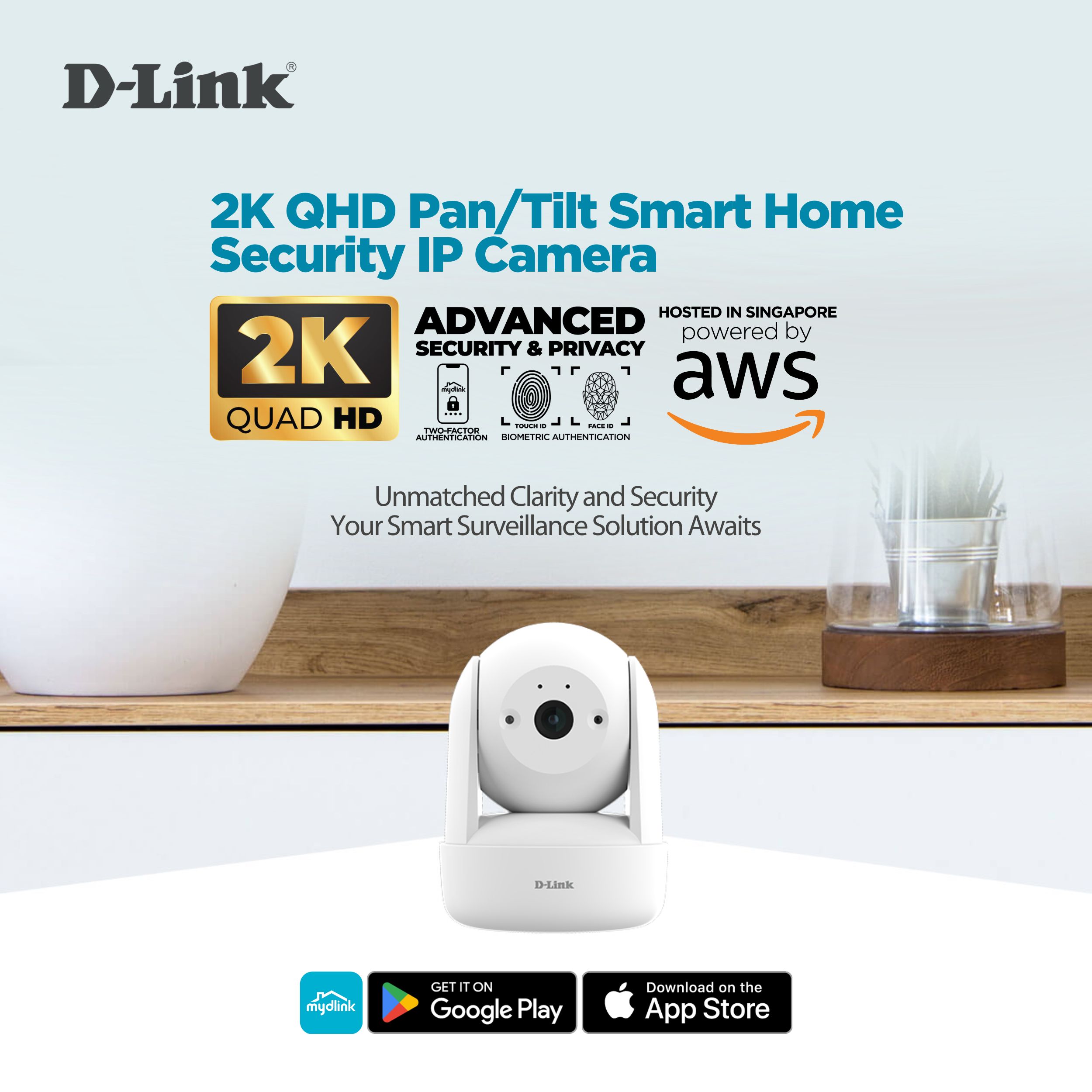 D-Link 2K Pan & Tilt Wi-Fi Smart Cloud Security IP Camera with Free ...