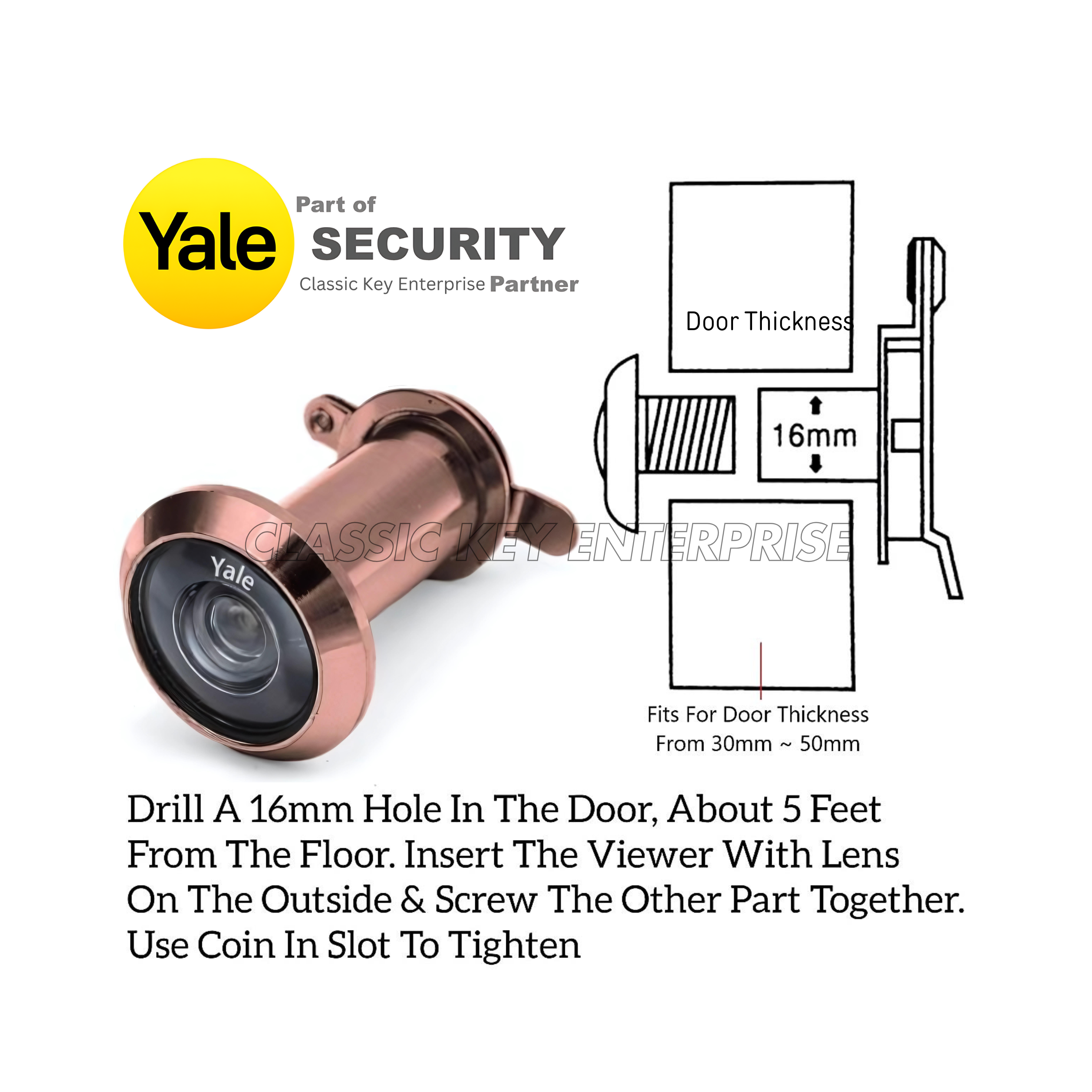 Yale Door Viewer V0401A Wide Angle Of View (Color Silver / Copper ...