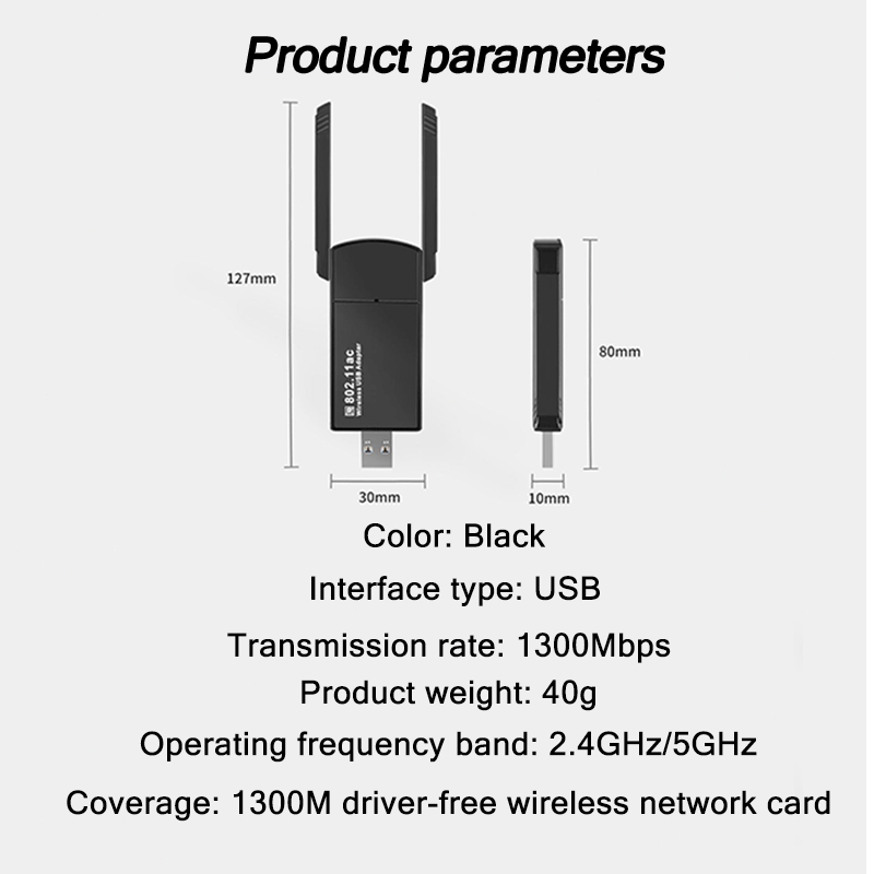 1300Mbps 5G Dual Band USB 3.0 WiFi Adapter - External Antenna for ...