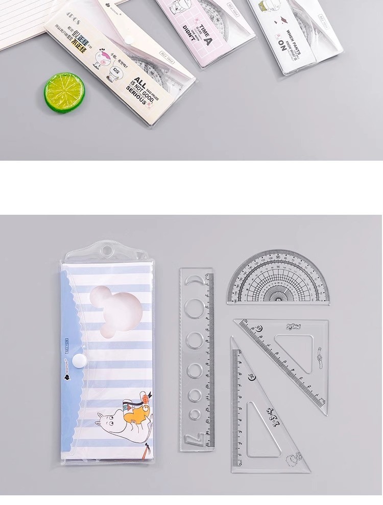 Ruler Set Primary School Math Ruler 4 in 1 Set Cute Cartoon Ruler ...