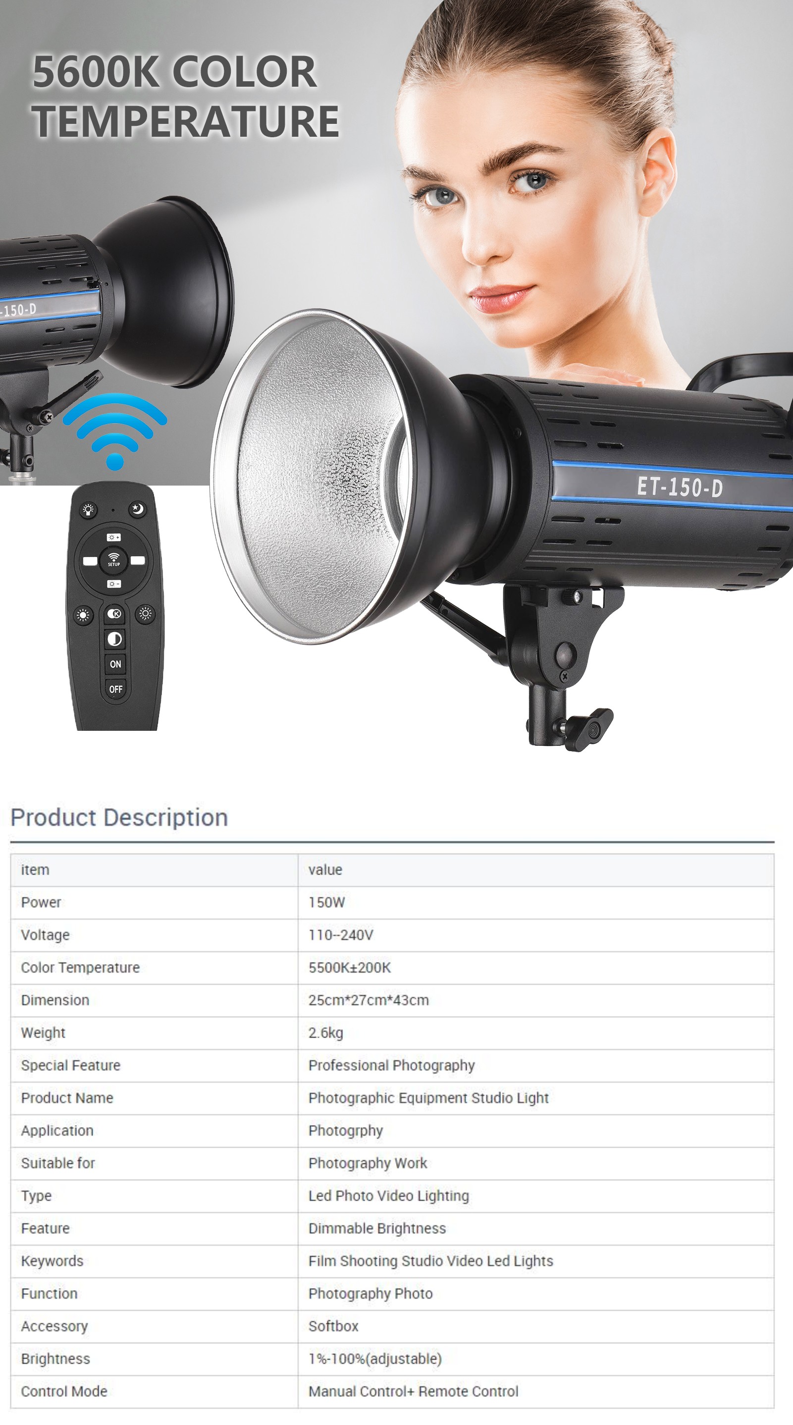 150W Fill Light LED Photography Light with 60X90 Big Softbox With 2.8M ...