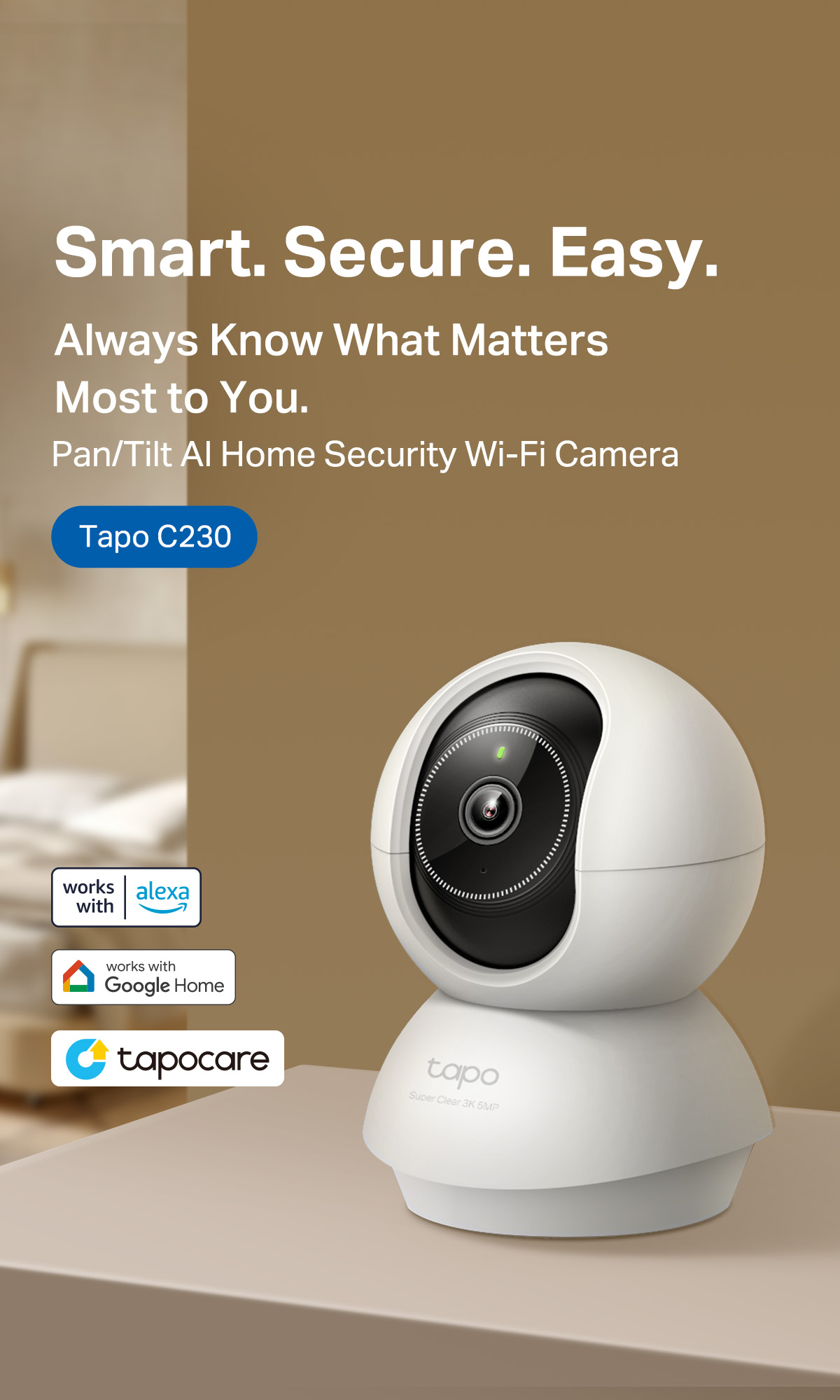 TP-Link Tapo C230 3K 5MP Pan/Tilt AI CCTV WIFI Wireless IP Camera with Smart AI Detection ...