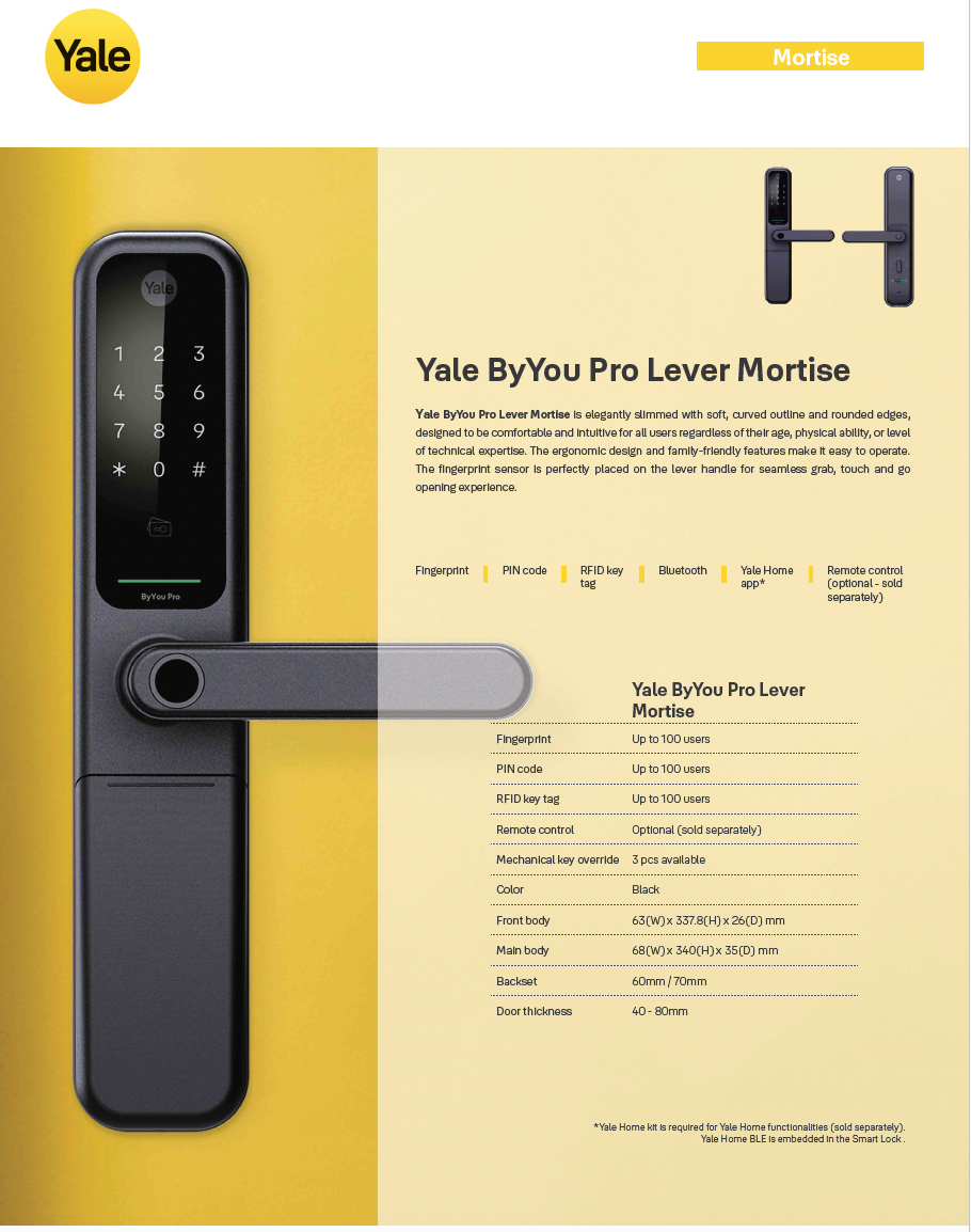 Yale ByYou Pro Smart Lever Mortise Lock (Installation included ...