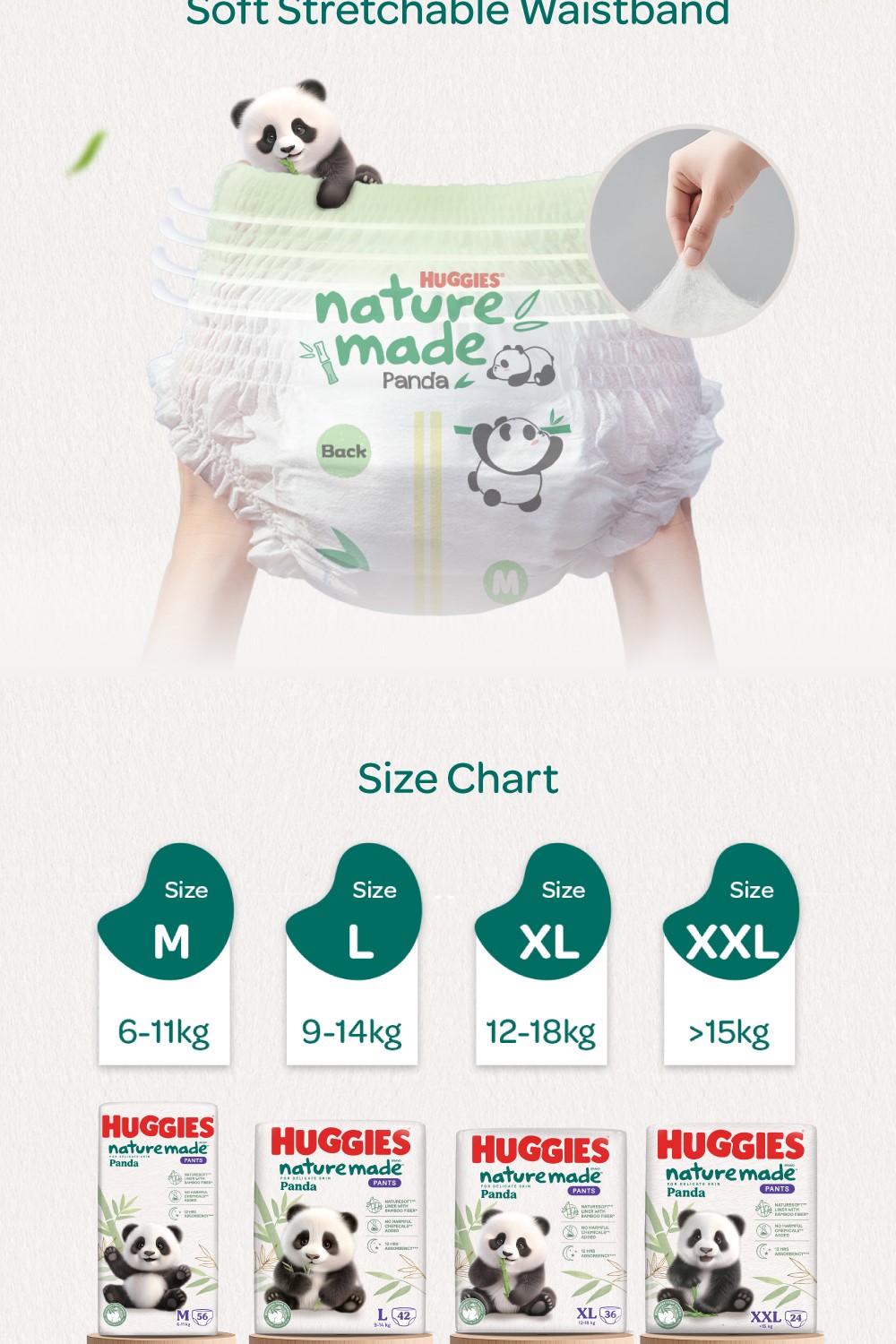 [Bundle of 3] Huggies Naturemade Panda Pants Diapers M56 /L42/ XL36 ...