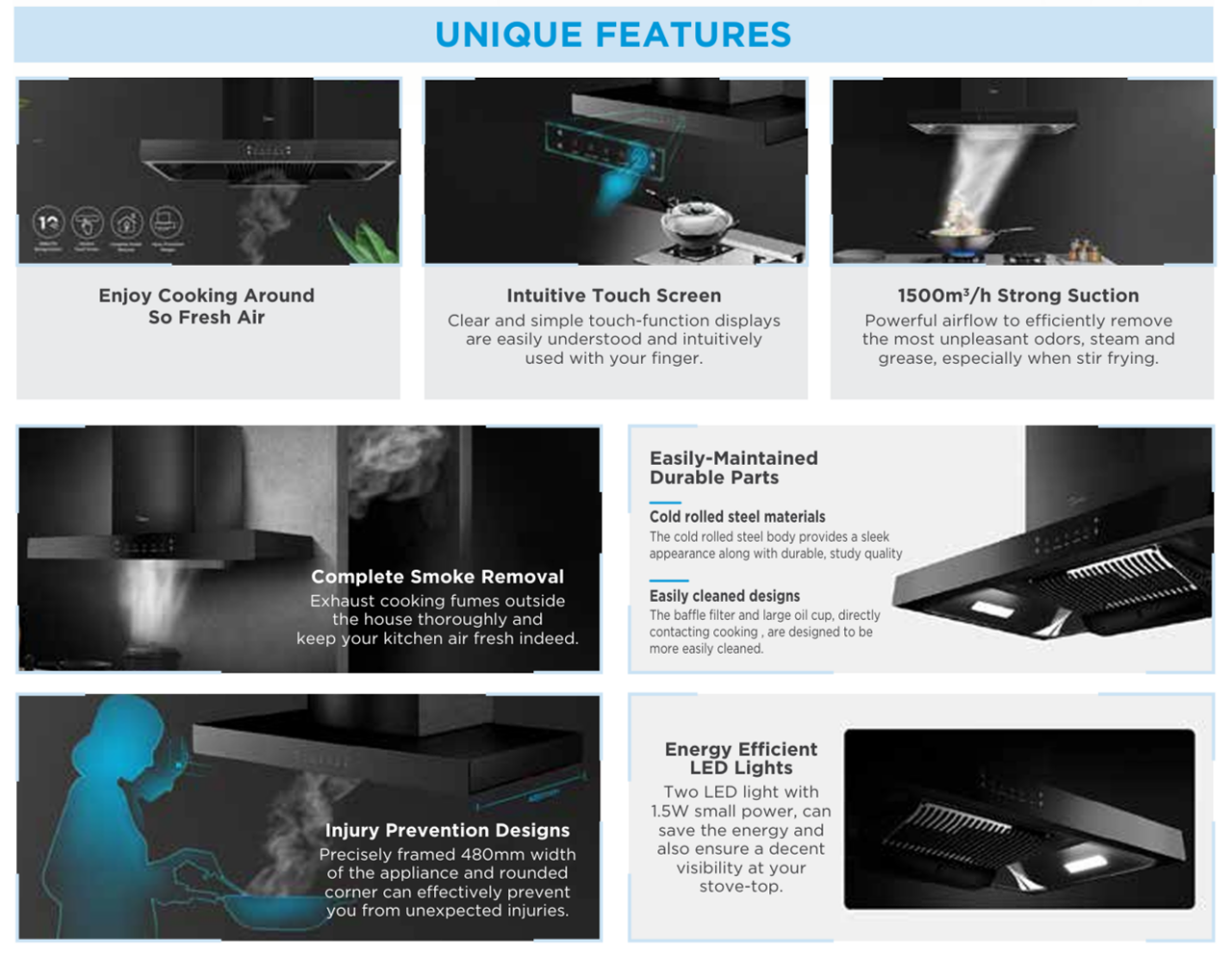 【FREE DUCTING HOSE】MIDEA 1400m3/hr Cooker Hood MCH-90J82 + Midea Built ...