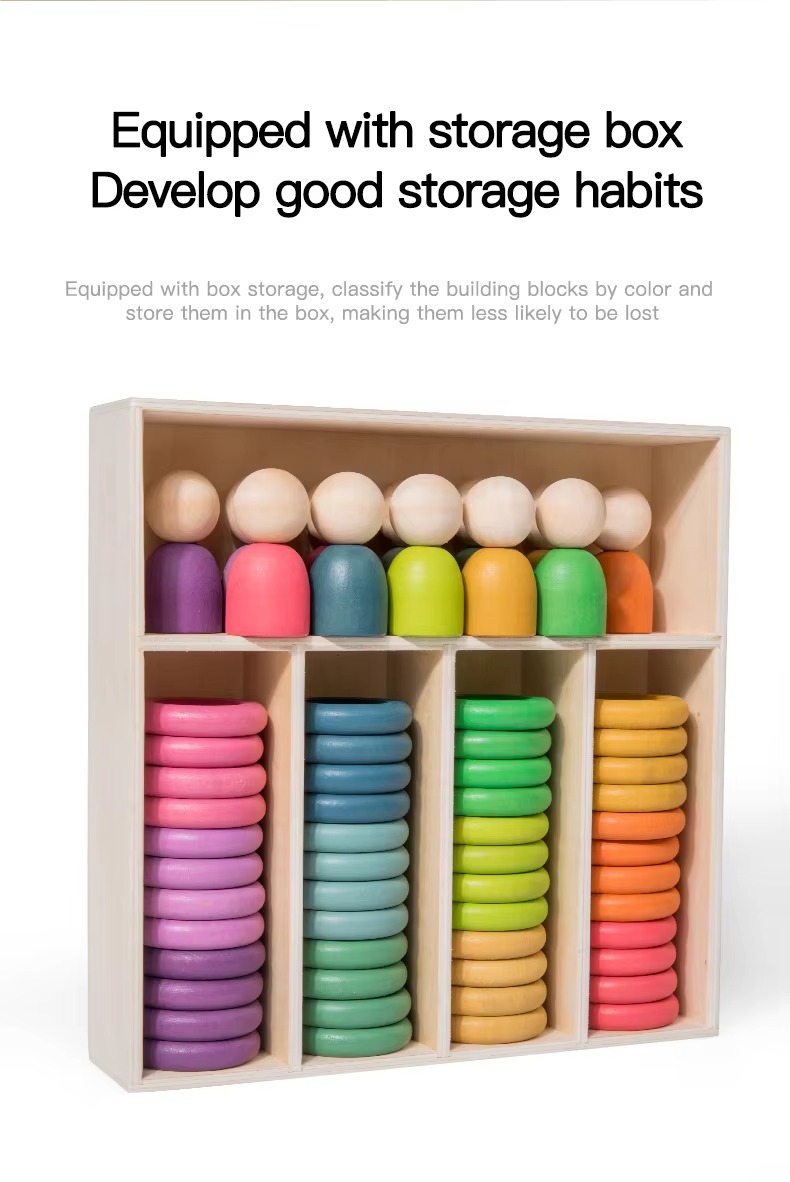 Wooden Rainbow Colour Coin Rings Little Friends Peg Dolls Sorting ...