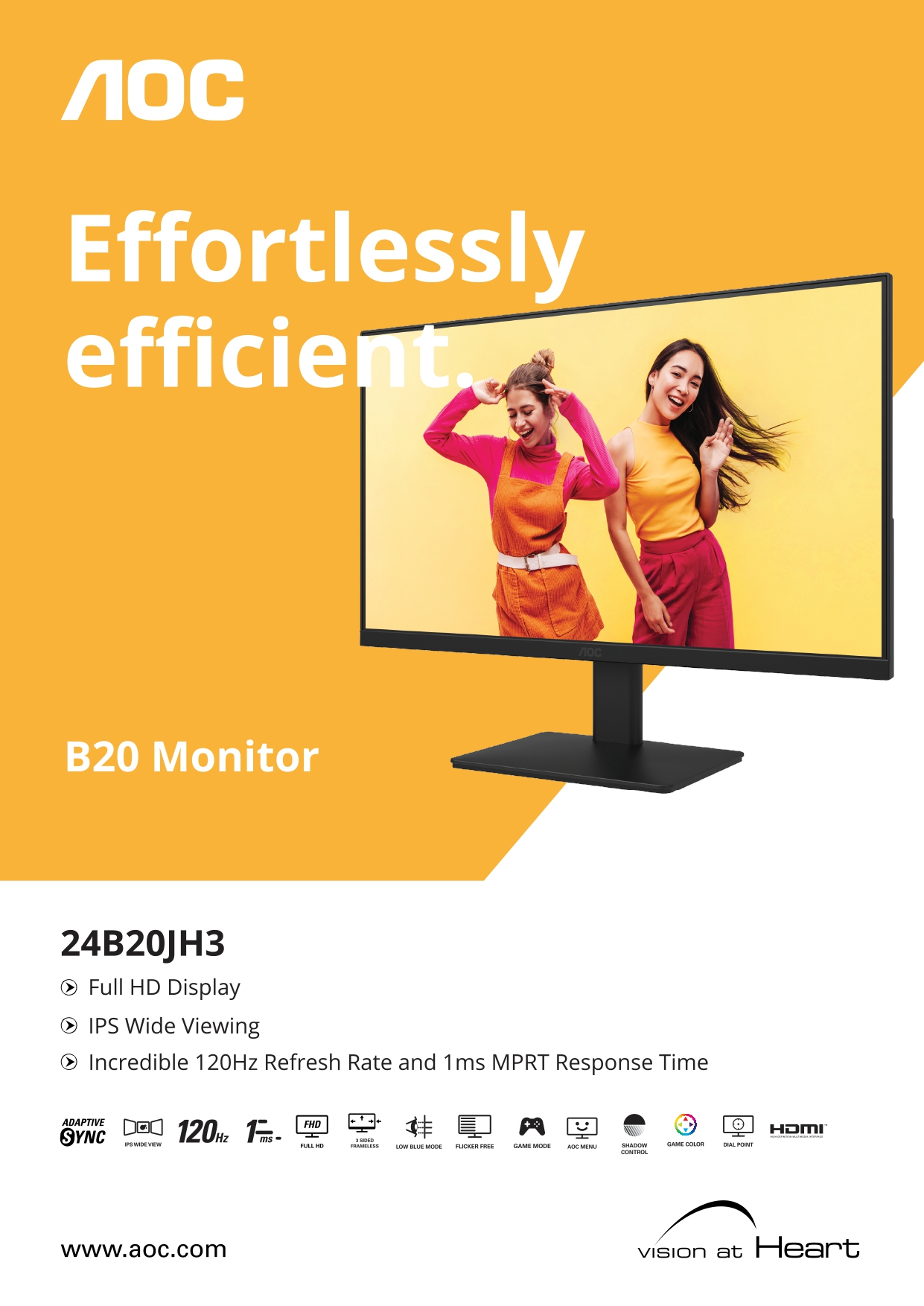 AOC 24B20JH3 (120hz) / 24B20JH2 (100hz) 24" FHD Monitor ( 24" IPS FHD ...